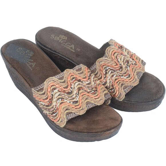 Sbicca | Shoes | Sbicca Woven Boho Slipon Slide Wedge Sandals Festival ...